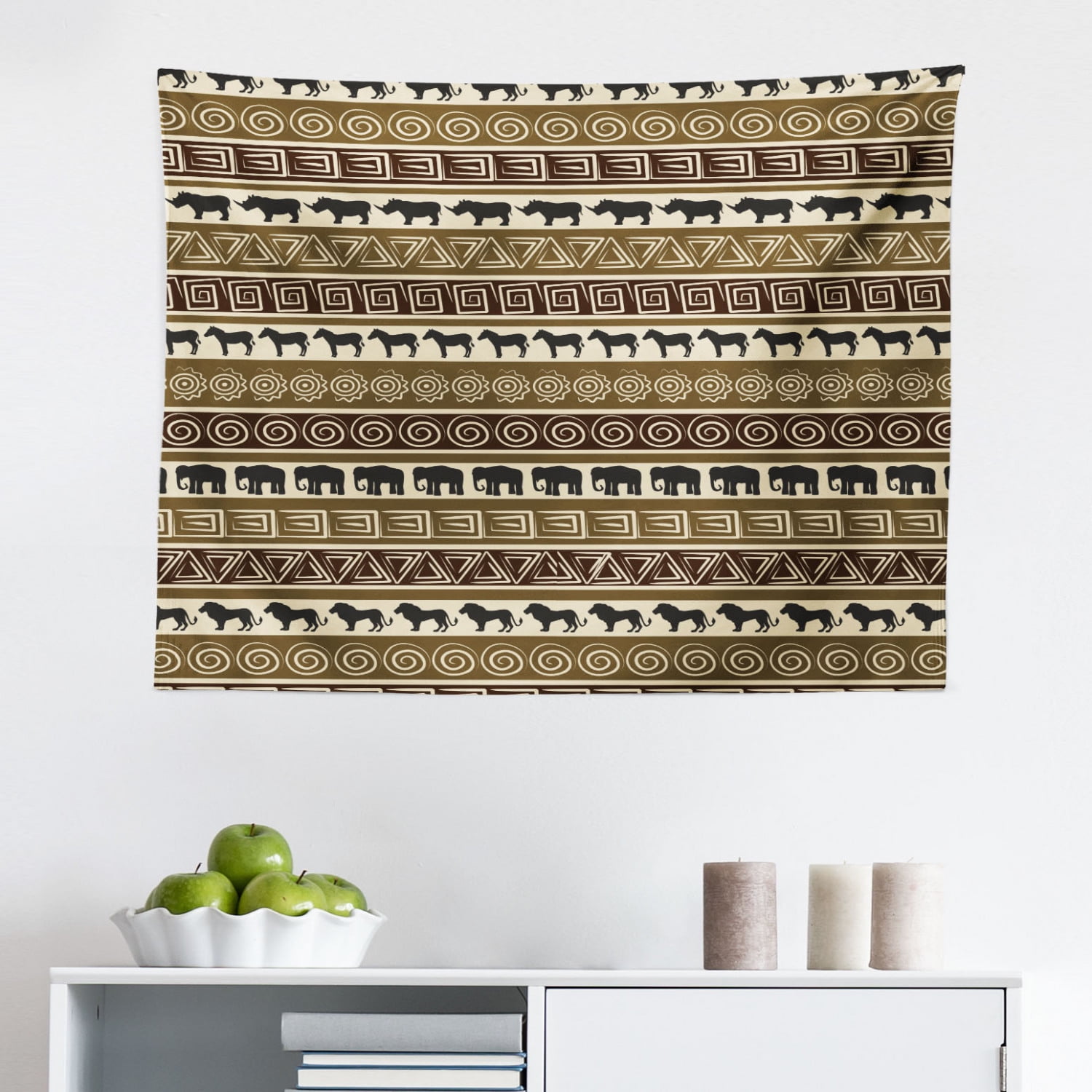 Safari Tapestry, Style Geometrical Pattern with Wild Animals in ...