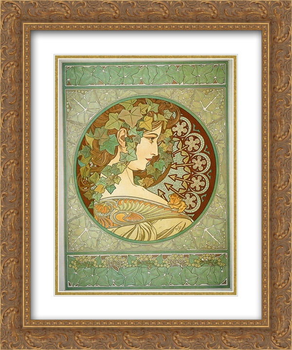 Alphonse Mucha 2x Matted 20x24 Gold Ornate Framed Art Print 'Laurel ...