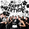 Black and Silver Birthday Decorations, 3D Foil Black Happy Birthday ...