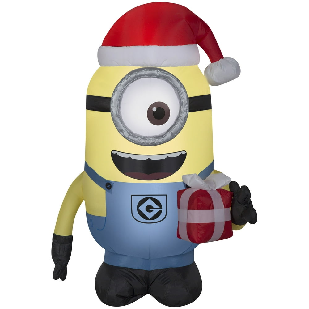 3.5' Airblown Minion Stuart w/ Present Christmas Inflatable - Walmart ...