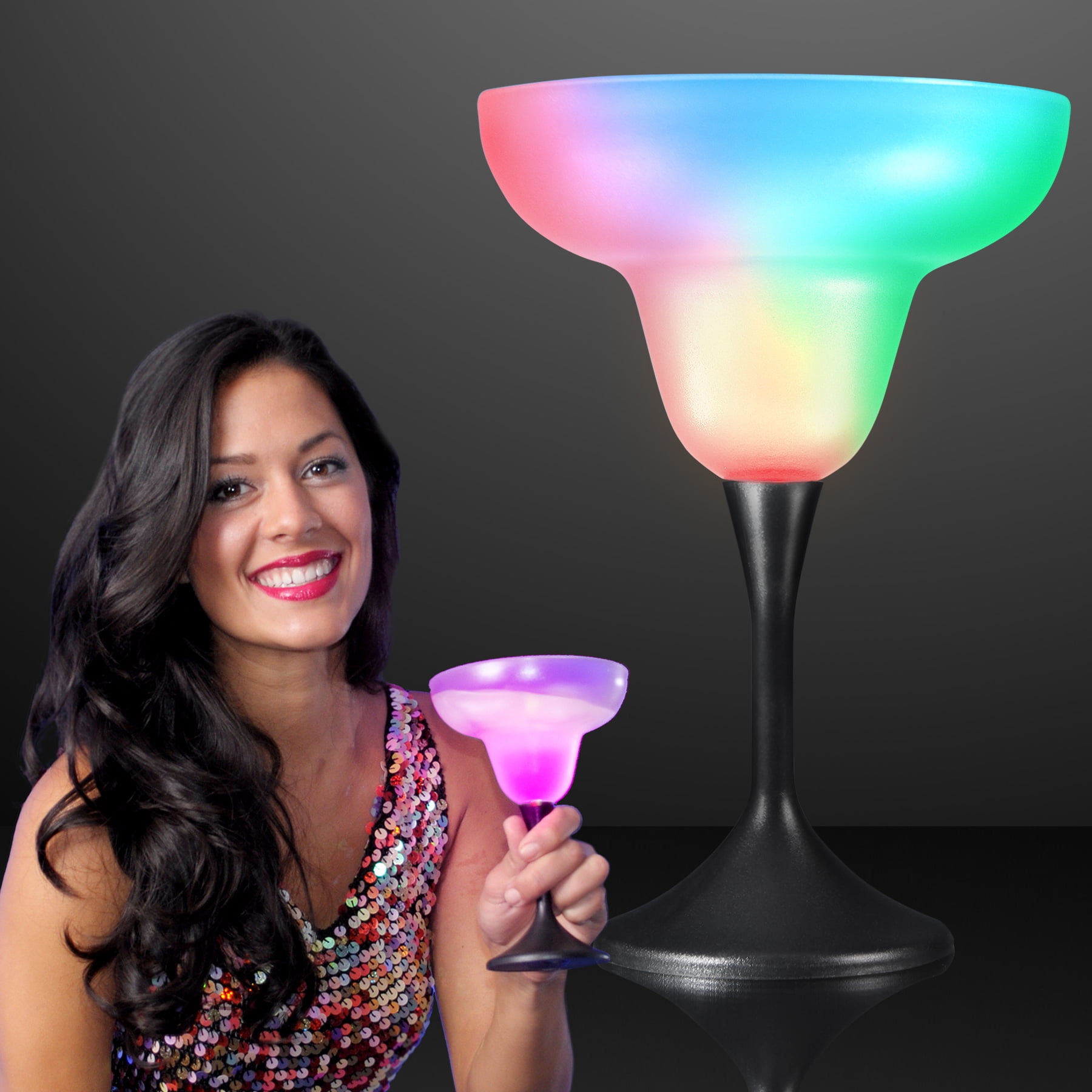FlashingBlinkyLights Light Up LED Frosted Margarita Glass Black Base ...