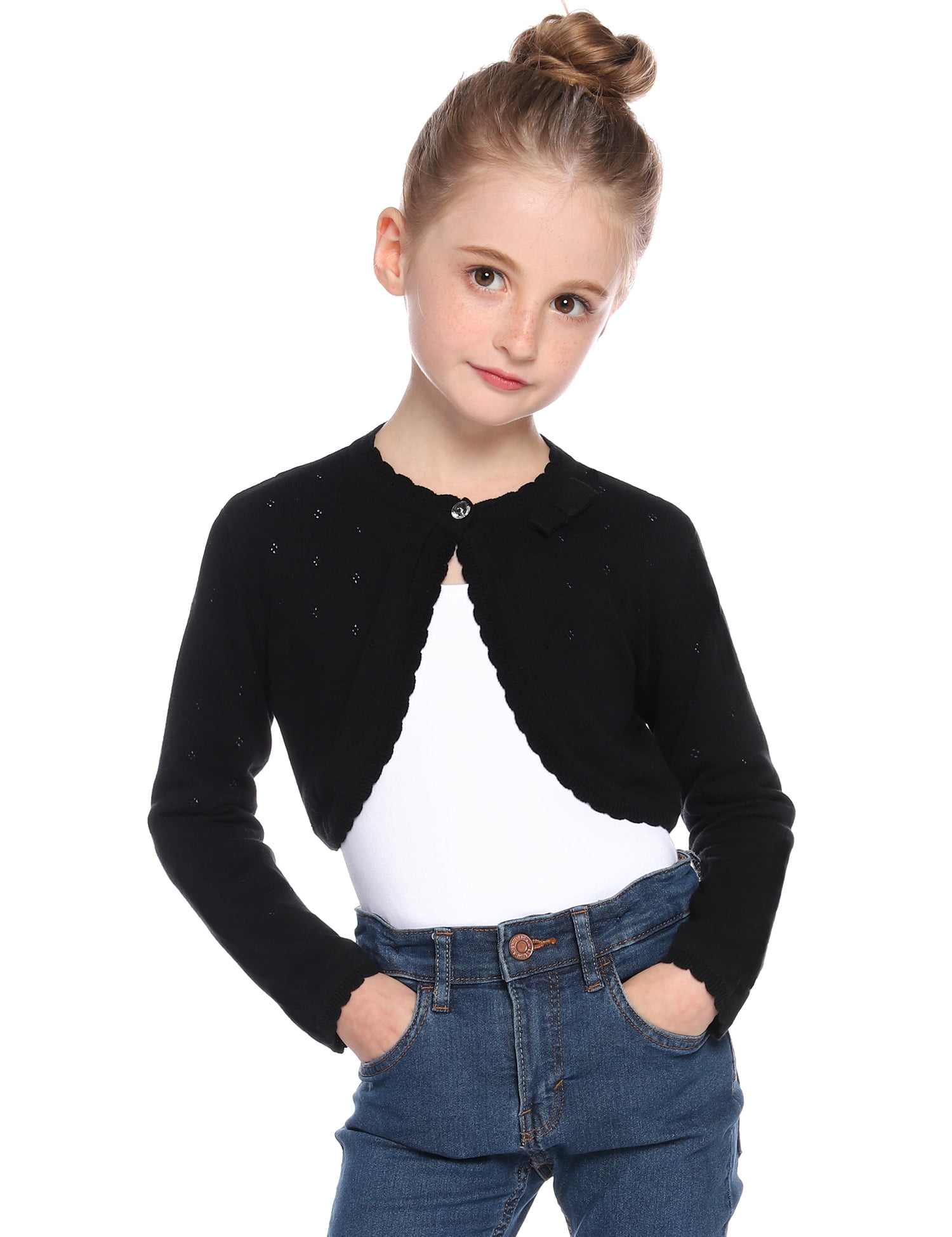 Uniexcosm Little Girls Sweaters Shrug Cardigan Knit Long Sleeve Wedding ...