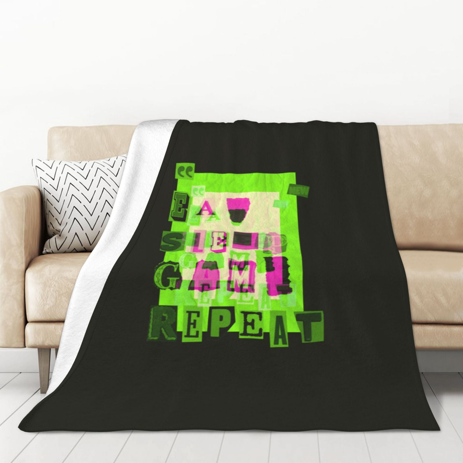 XMXT Throw Blankets, Game Letter Stickers Two Color Print Green Bed ...