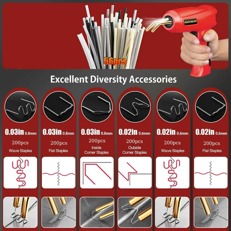 Upgrade 200W Plastic Welder 1200PCS Hot Staples 56PCS Welding Rods Plastic Welding Kit 3 IN 1 Plastic Welding Gun Plastic Repair Kit for Car