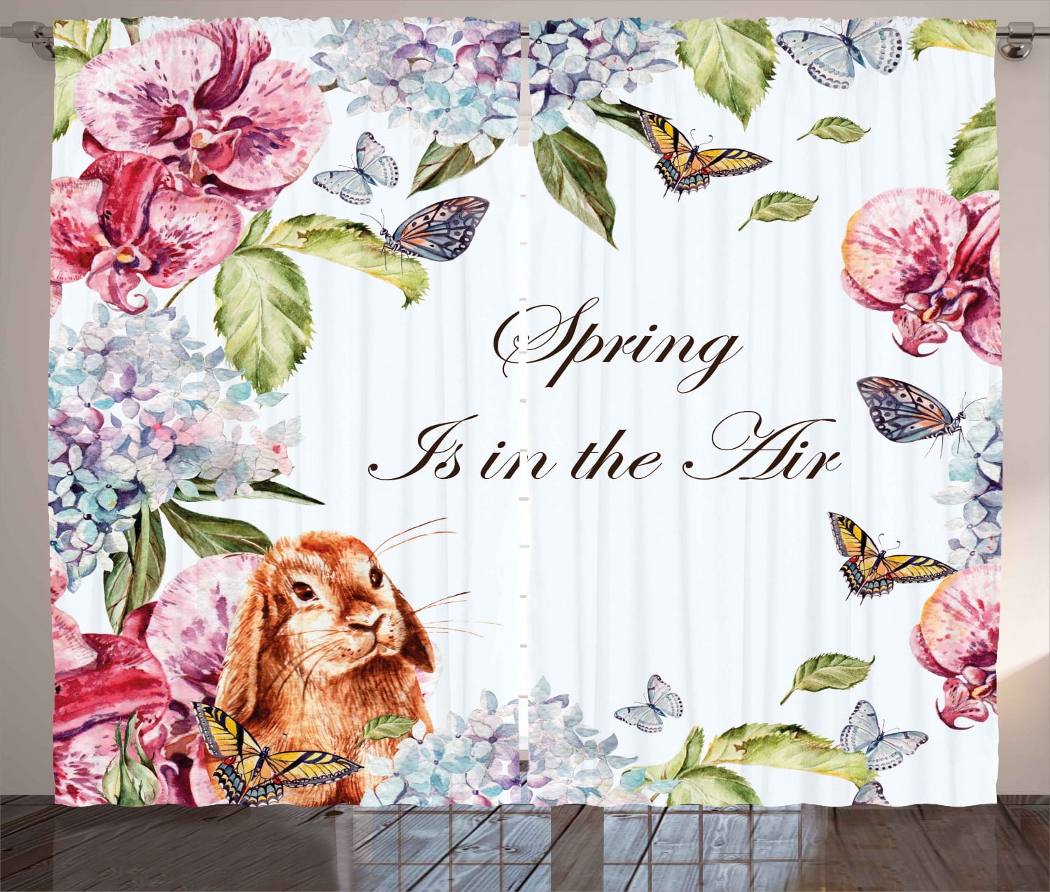 Spring Curtains 2 Panels Set, Hyacintha Flowers Rabbits Orchid ...