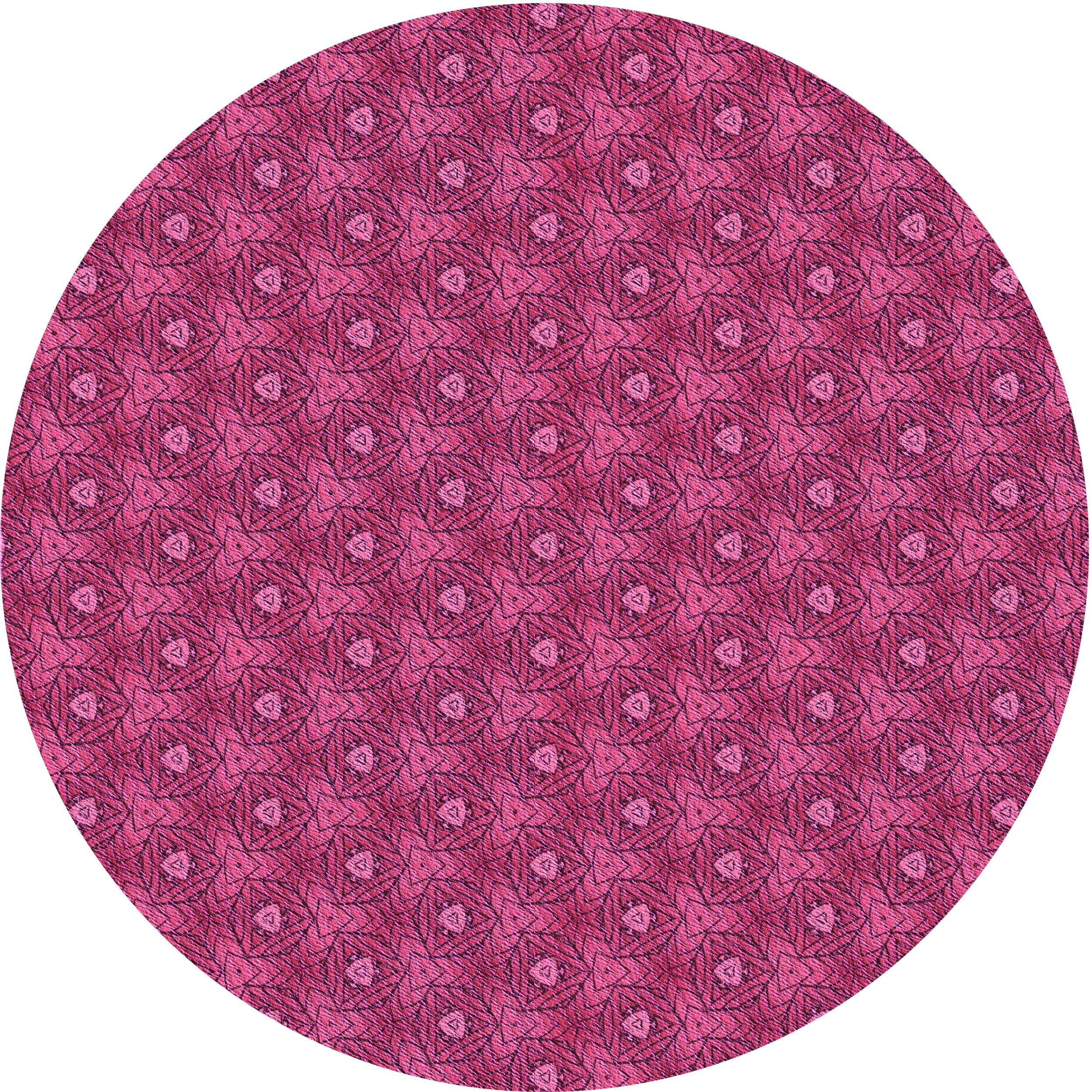 Ahgly Company Indoor Round Patterned Neon Pink Area Rugs, 8' Round ...