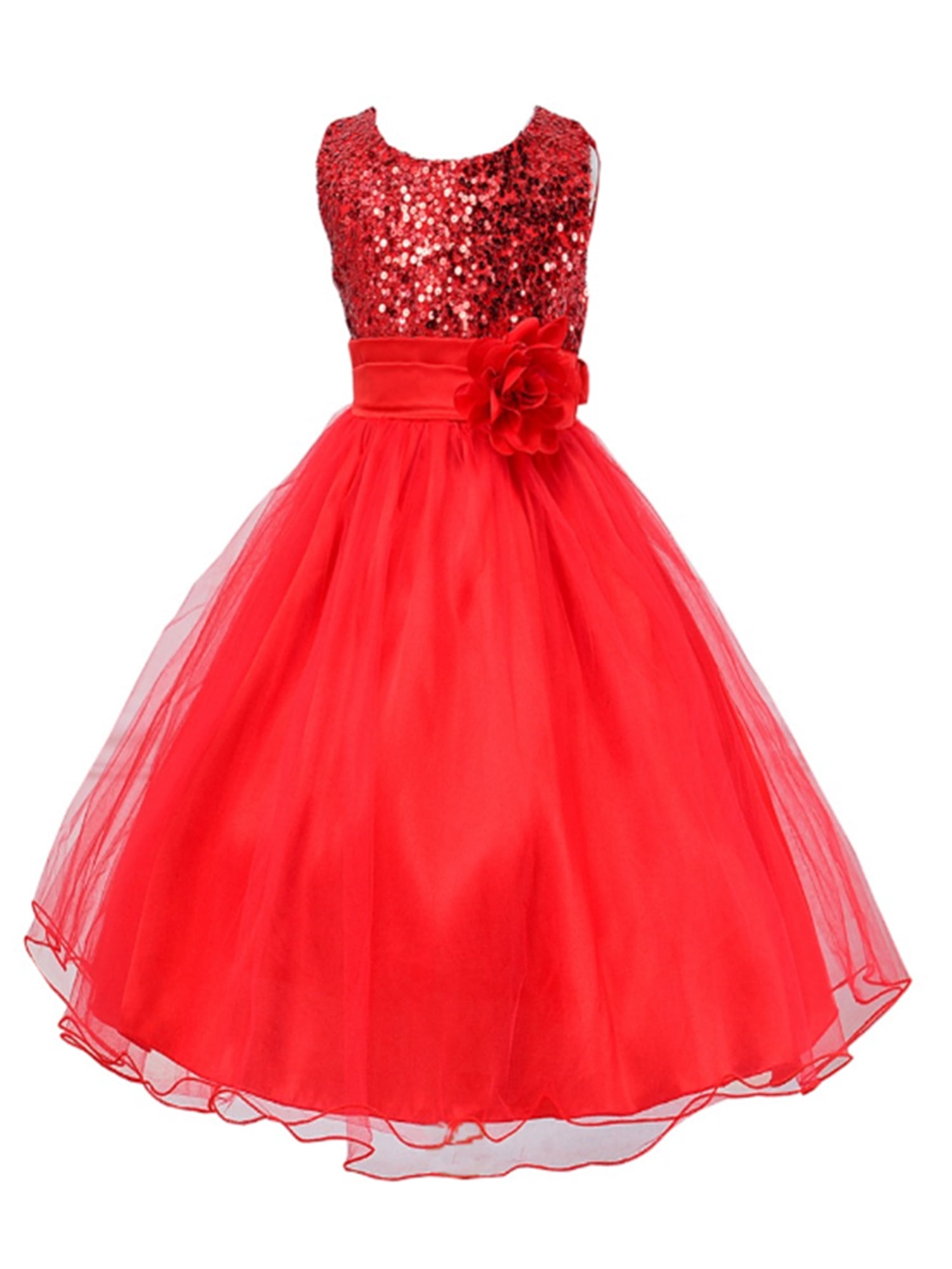 StylesILove Lovely Sequin Flower Girl Dress, 5 Colors (5-6 Years, Red ...