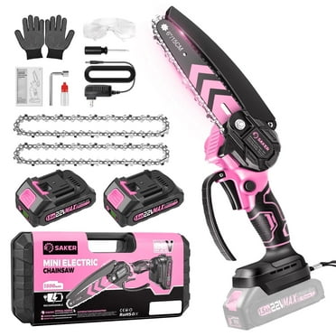 Saker 4 Inch Mini Chainsaw, Portable, Pink Cordless Saw, 3 Chains & 2 ...