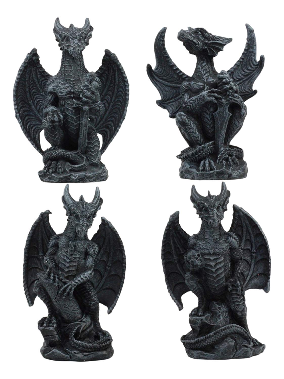 Ebros Fantasy Miniature Sentinel Guardian Dragons Set of 4 Statues Faux ...