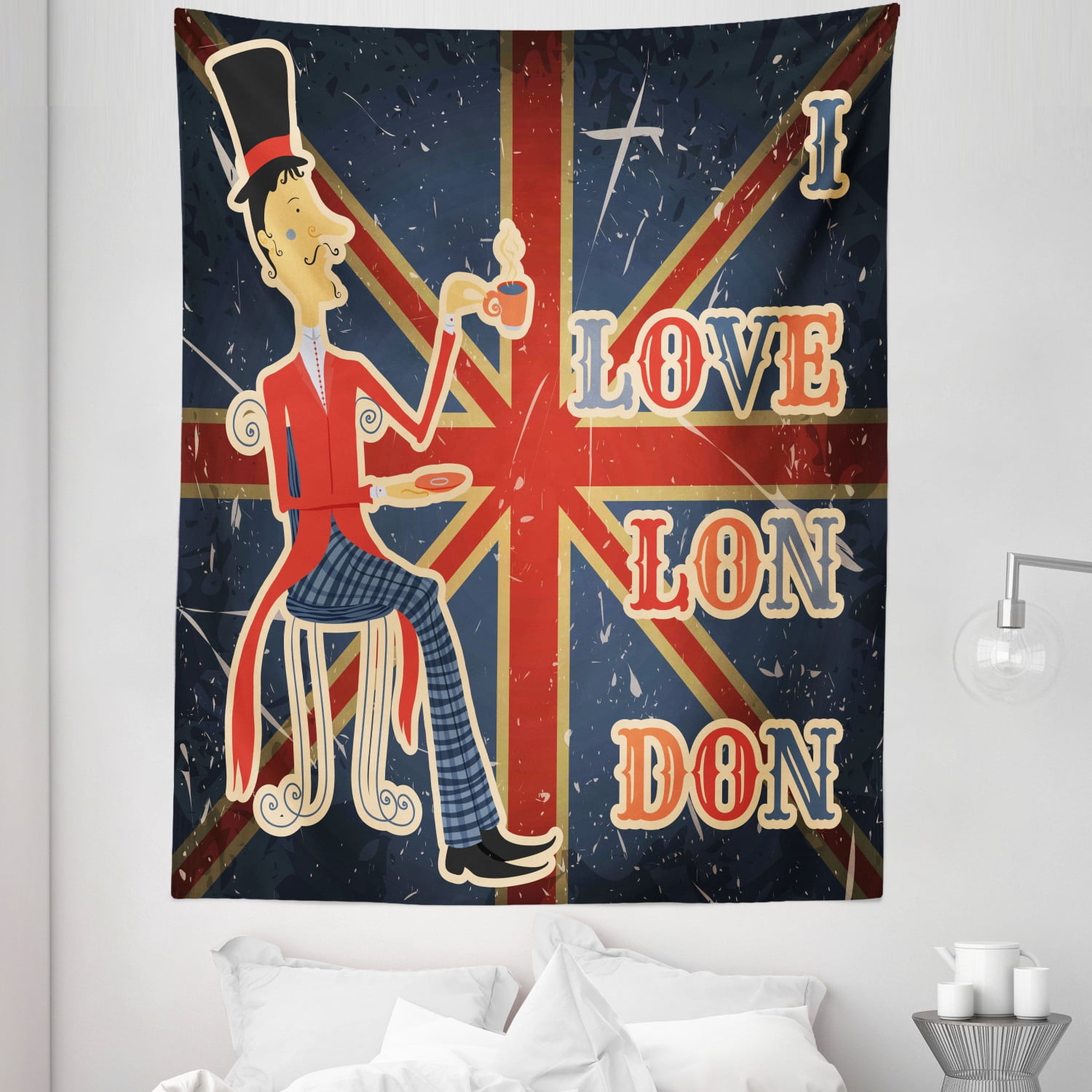 British Tapestry, I Love London Words English Man Drinking Tea on UK ...