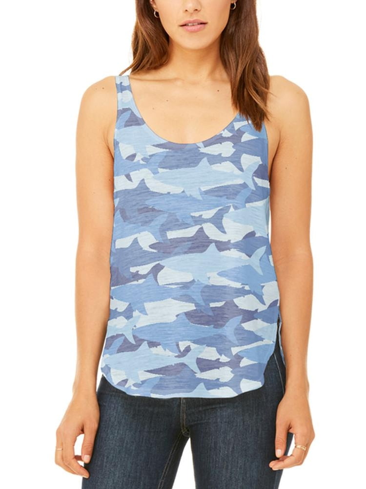 Great White Shark Camo Juniors Flowy Side Slit Tank Top Multi X-LG ...