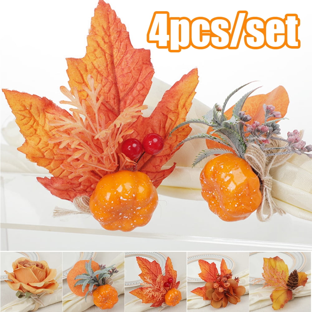 Travelwant 4Pcs Fall Themed Napkin Rings: Harvest Maple Fruit Maple ...
