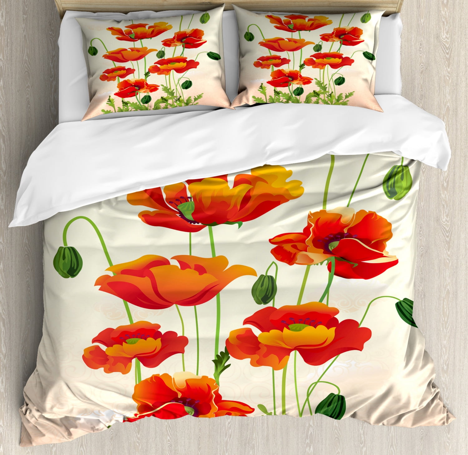 Poppy Duvet Cover Set King Size, Flower Bouquet with Coming of the ...