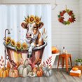 Bathroom Shower Curtain Autumn Leaves Pumpkin Sunflower Cow Waterproof ...