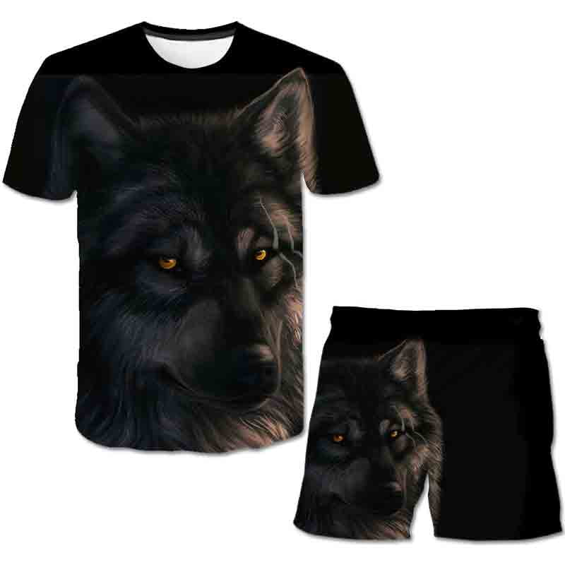 Conjuntos de ropa informal de lobo para niños y niñas, camisetas de ...