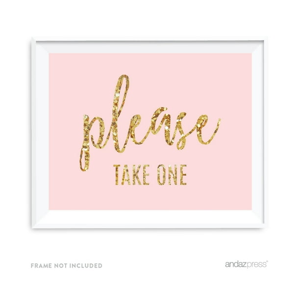 Please Take One Blush Pink Gold Glitter Print Wedding Party Signs ...