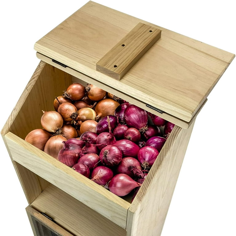 Potato Storage Wood Box Wooden Bread Storage Bins Decorative Potato Onion Storage Potato Bin w Grocery Section Wooden Vegetable Storage w Lid for Kitchen Pantry Unfinished Walmart