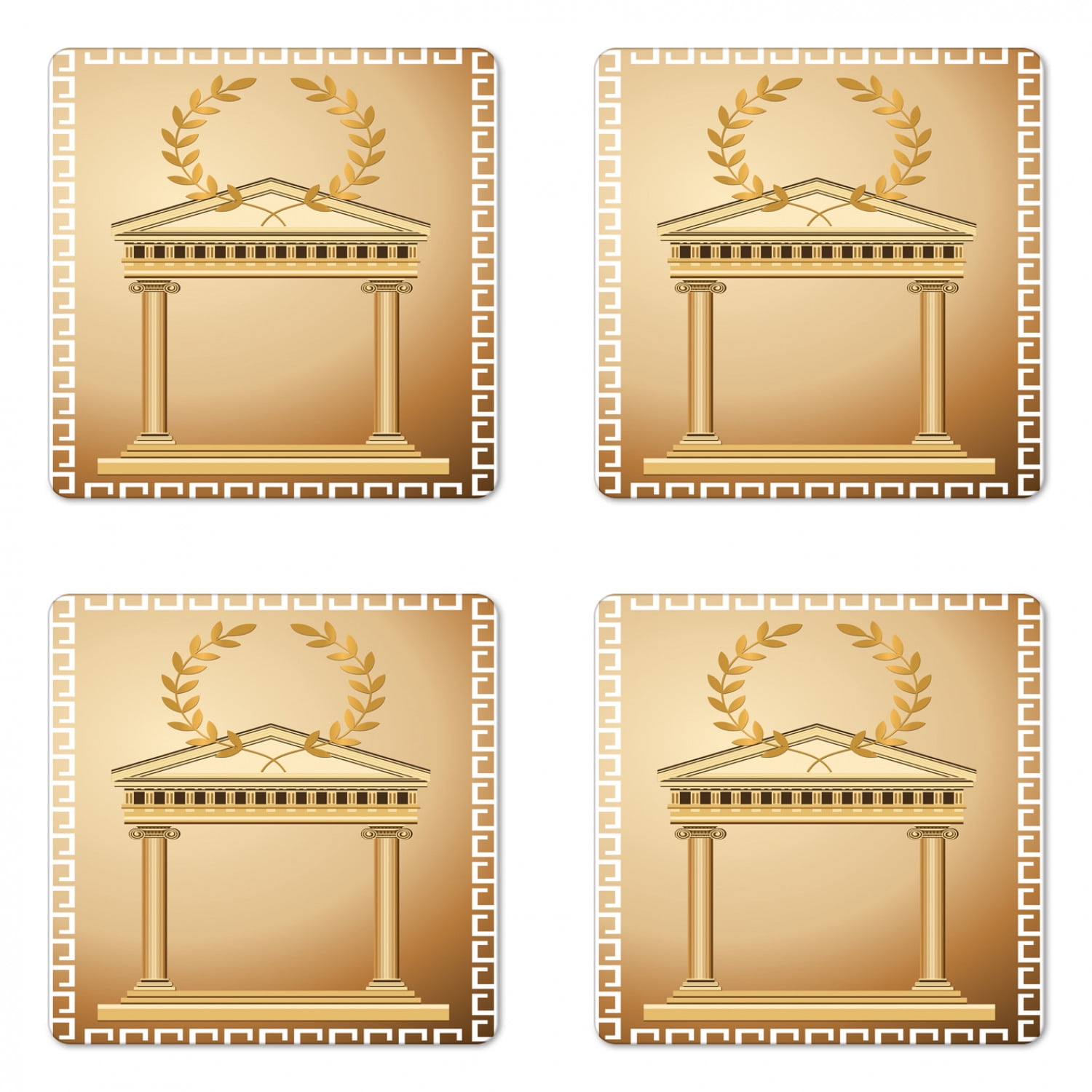 Retro Coaster Set of 4, Antique Building Roman Olive Branch and Greek ...