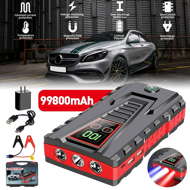 Portable 12V 99800mAh Car Jump Starter with LCD Display Power Bank Charger LED Flashlight ...