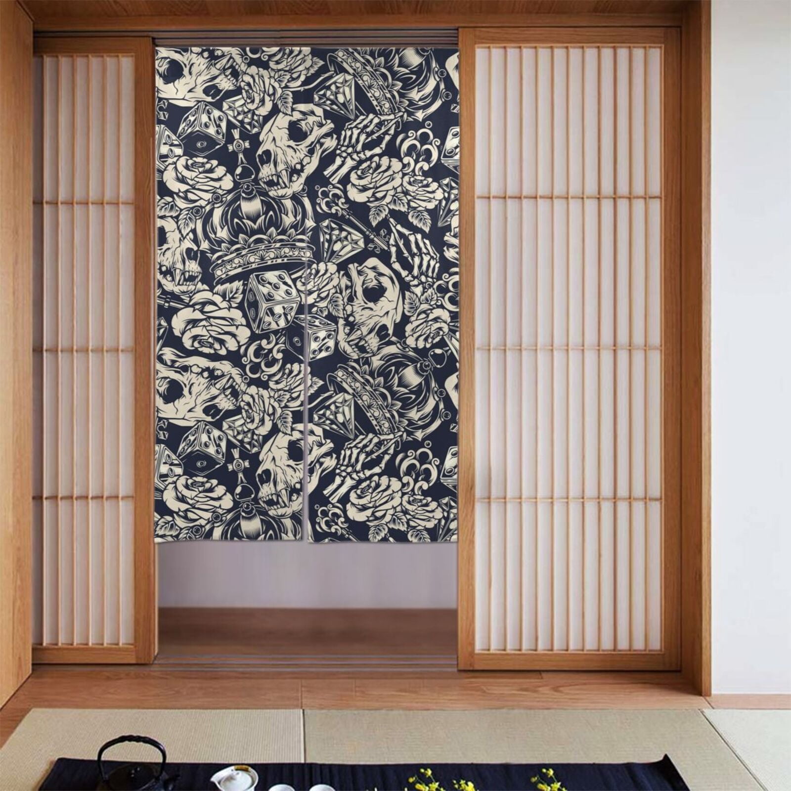 DouZhe Doorway Drape Split Curtains, Retro Style Skeleton Skull Room ...
