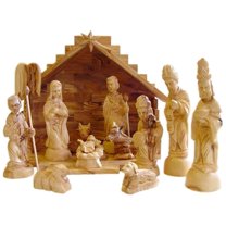 Holy Land Market Olive Wood Nativity Set with Stable. Deluxe (15 Piece ...