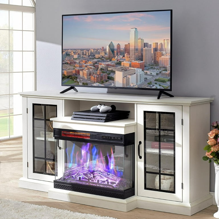 White distressed tv stand with fireplace store