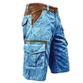 COSFO Jean Shorts Men Solid Cargo Baggy Straight-Leg Denim Shorts ...
