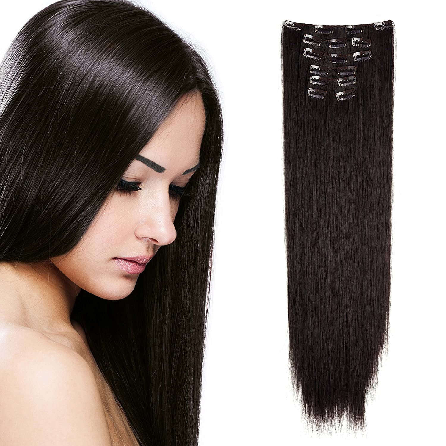 Onedor24" Straight Synthetic Clip in Hair Extensions. 7 individual ...