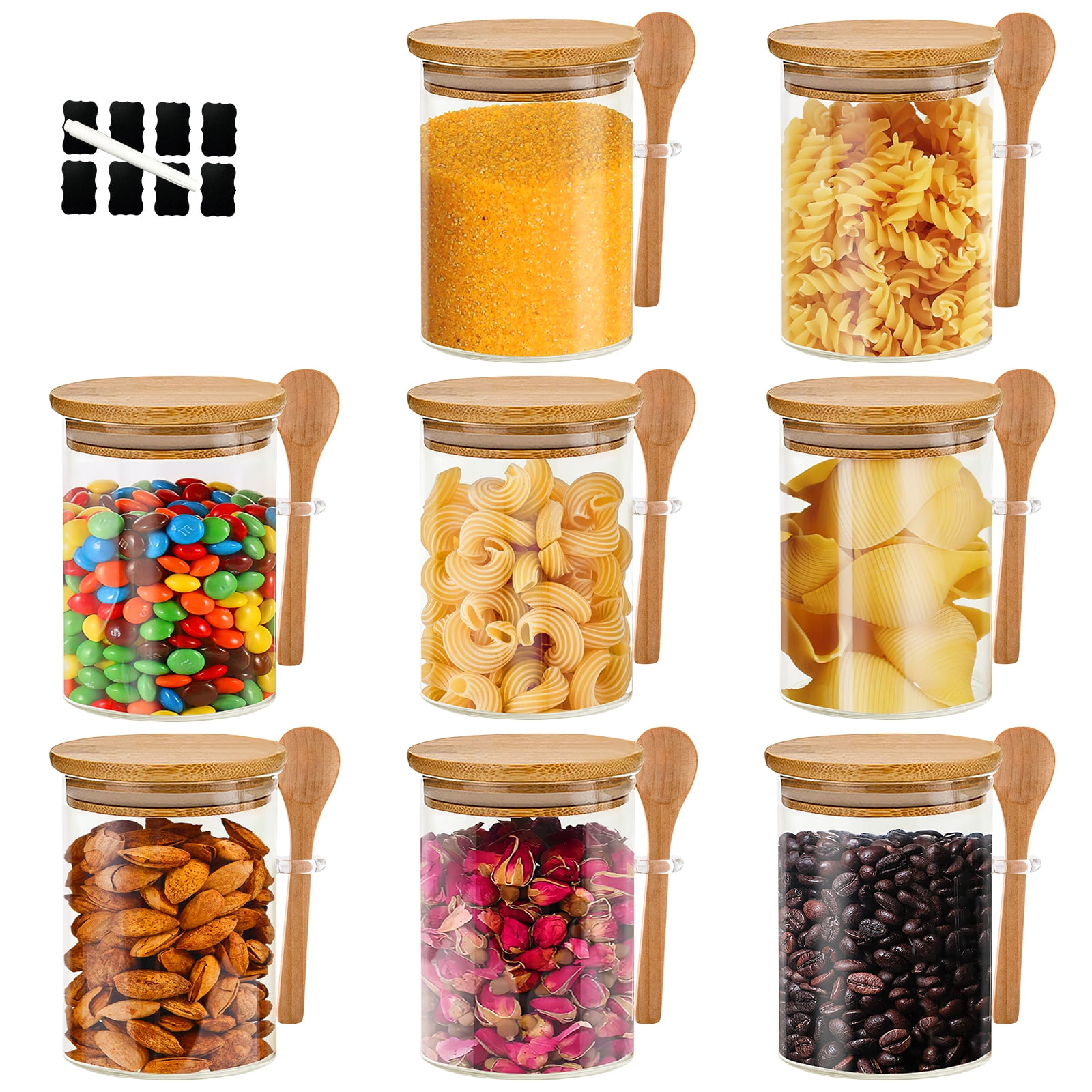 FORHVIPS 8-Pack Airtight Glass Containers with Spoons, Bamboo Lids ...