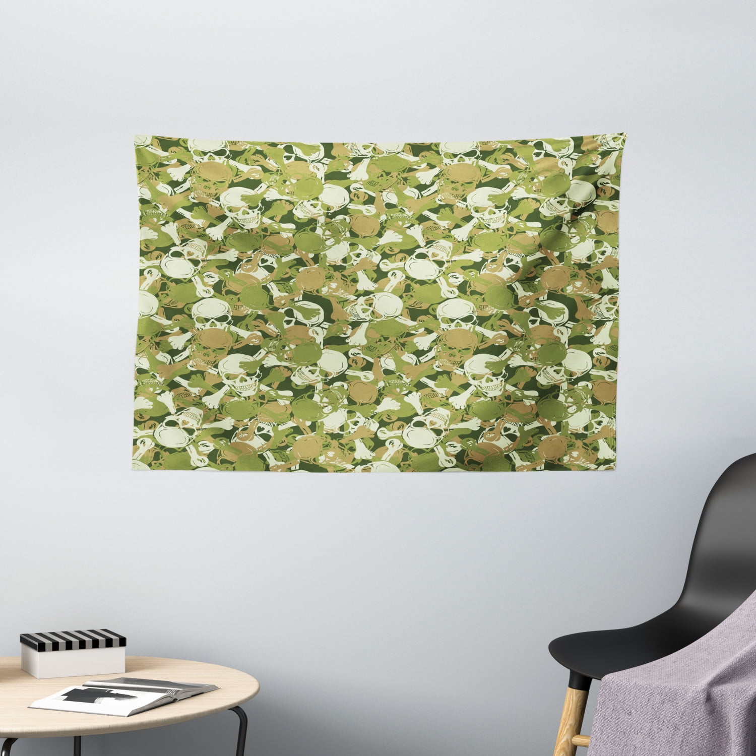 Camo Tapestry, Sketchy Skulls and Crossbones Warning Sign Spooky Scary ...