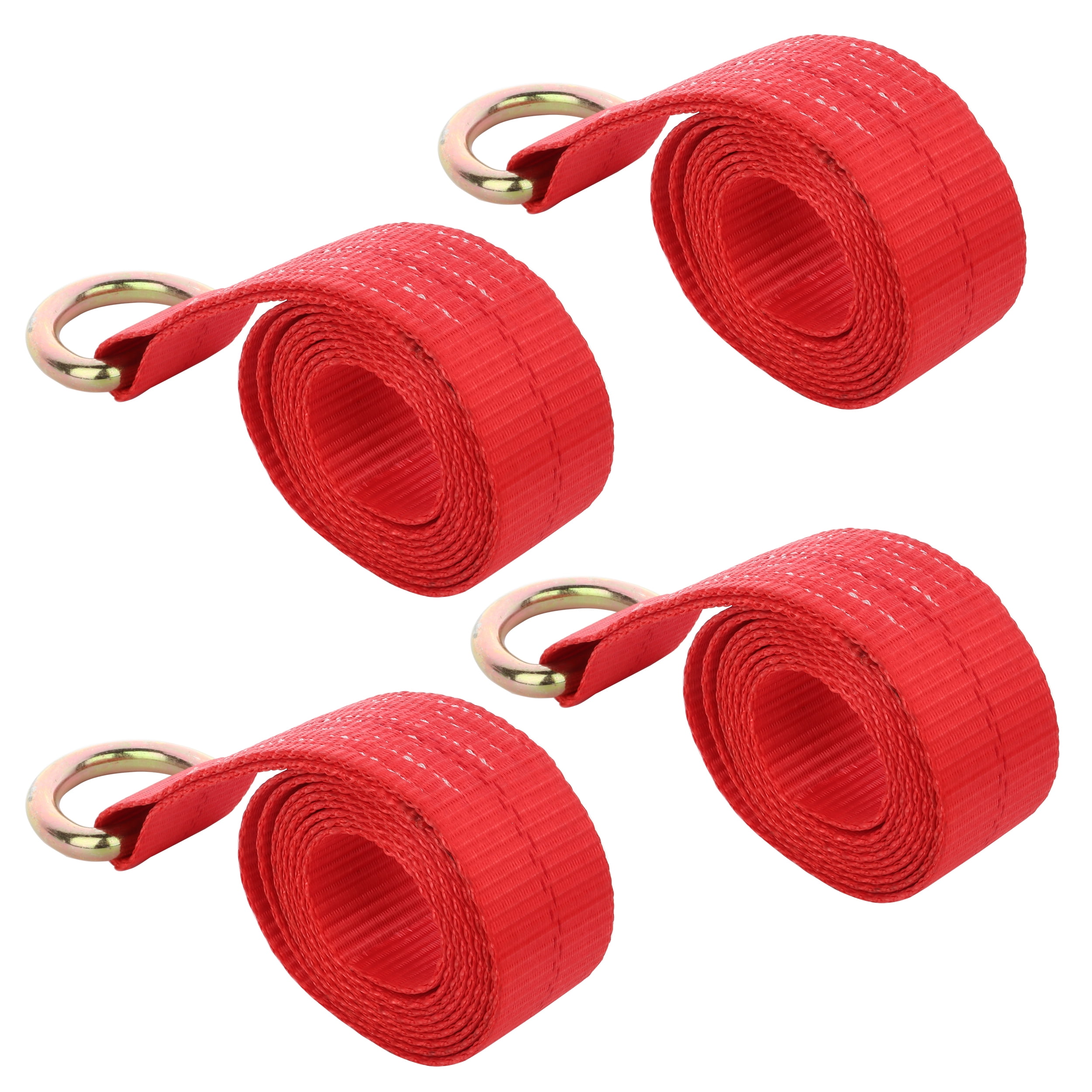ECCPP (4x) 2 x 8 ft Red Lasso Straps w/ O-Rings Wheel Tie Downs Rugged ...