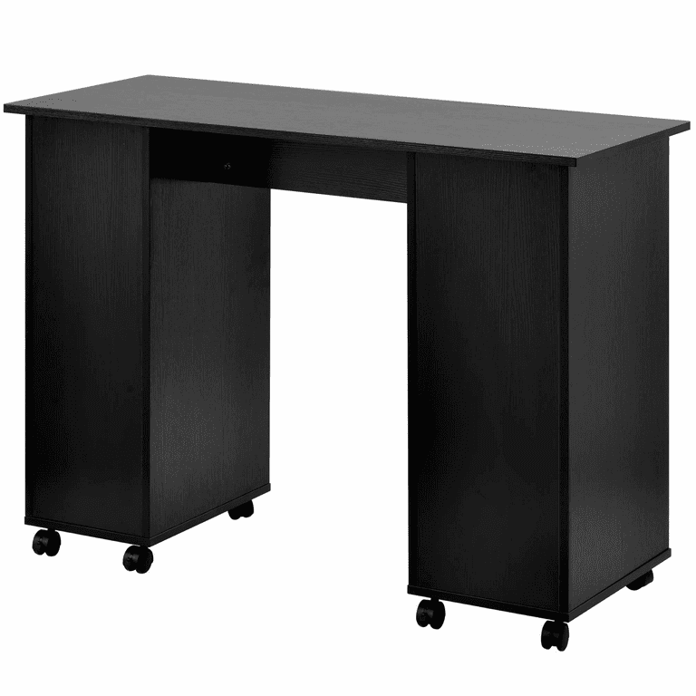 Sesslife Black Computer Desk Writing Desk with Lockable WheelsModern Wood Study Desk with 4 Drawers for Home Office Workstation