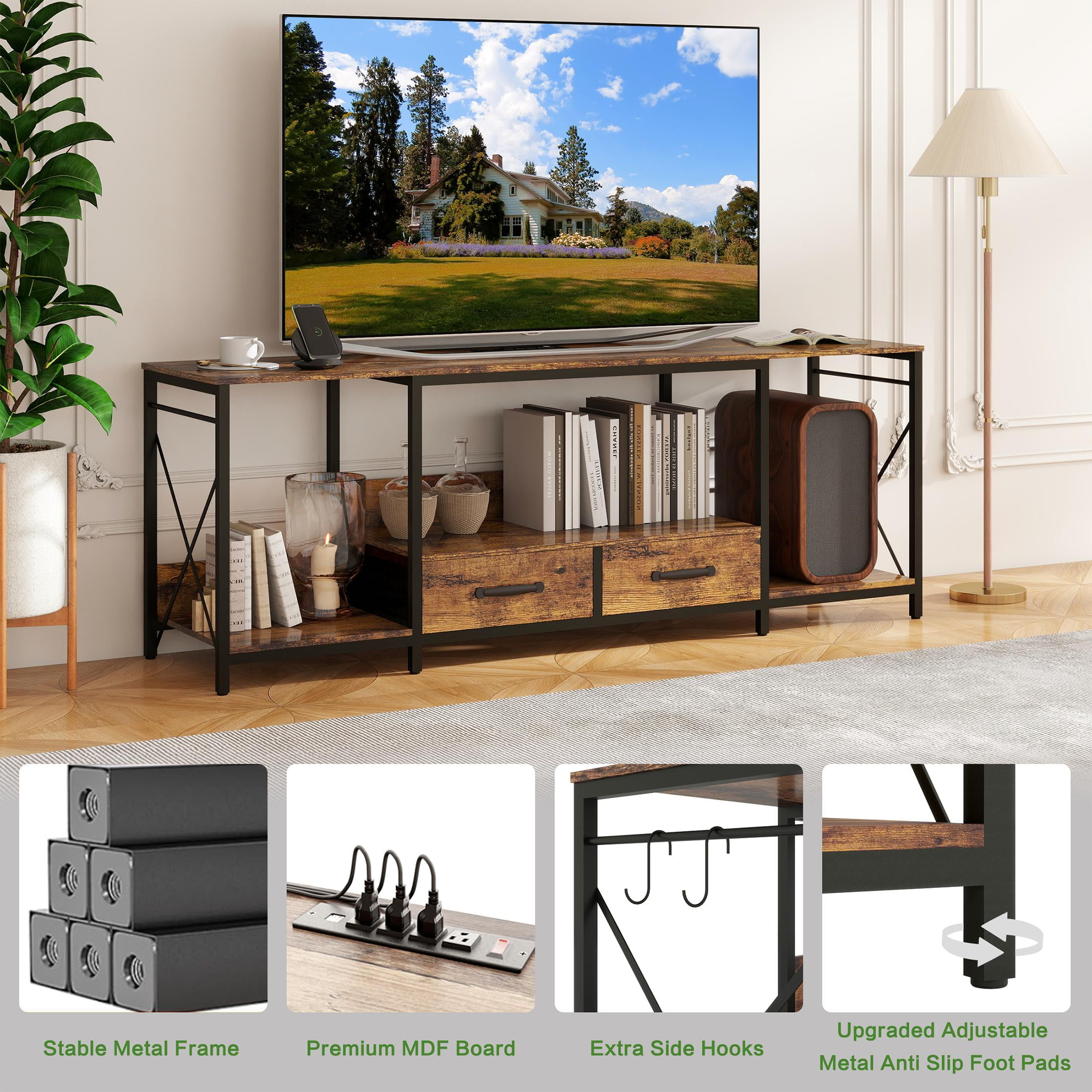 SESSLIFE Entertainment Center with LED Lights Modern TV Stand for 70 inch TV TV Media Furniture with Storage Media Table for Living Room Bedroom Brown Walmart