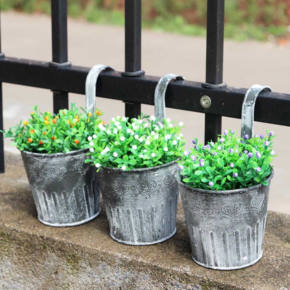 Visland Vintage Small Metal Plant Flower Pot, Balcony Garden Railing ...