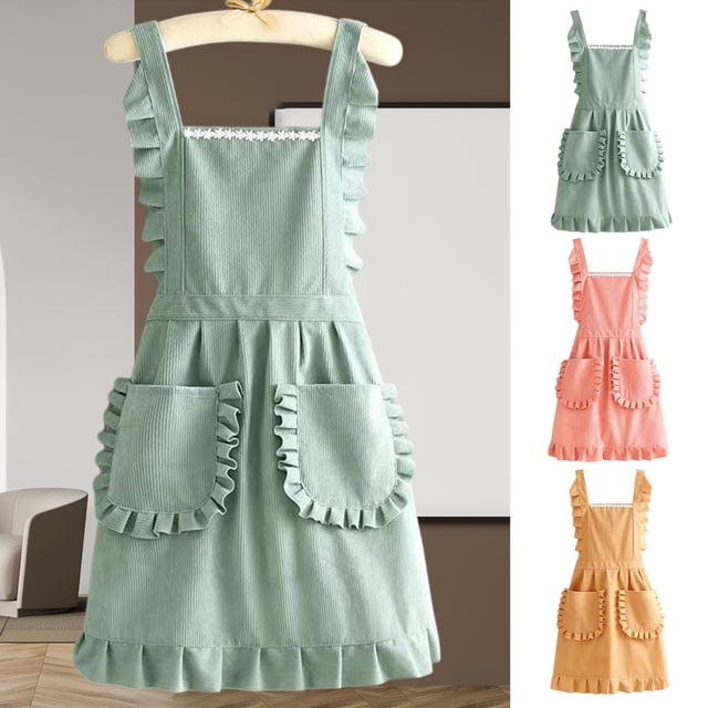Dianli Waterproof Kitchen Apron Heavy-Duty Corduroy Bib Apron With ...