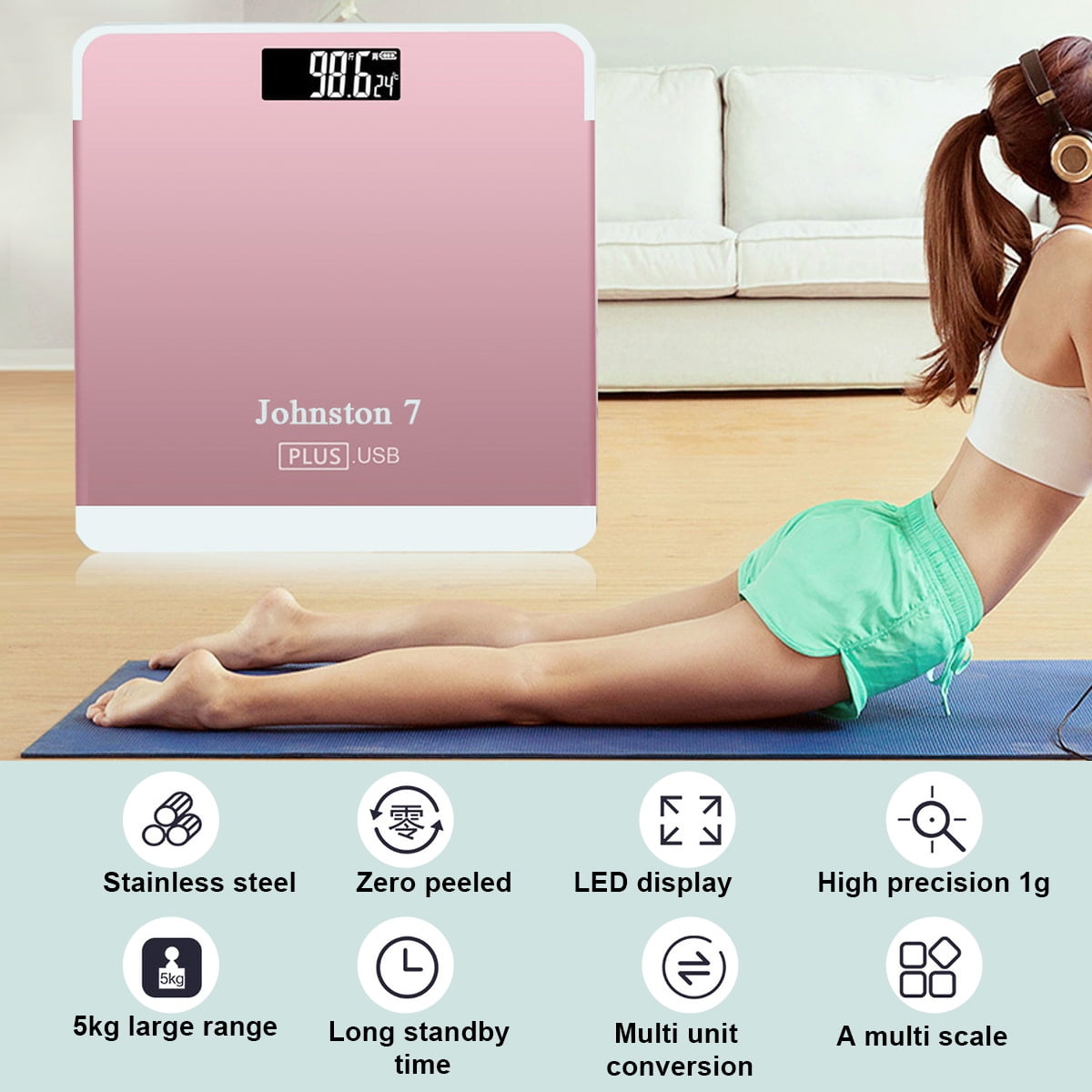 LCD Digital Weight Electronic Scale Square Electronic Body USB Charging ...