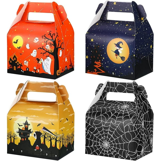 48pcs Halloween Favor Boxes Paper Black Spider Web Gift Bags Halloween ...