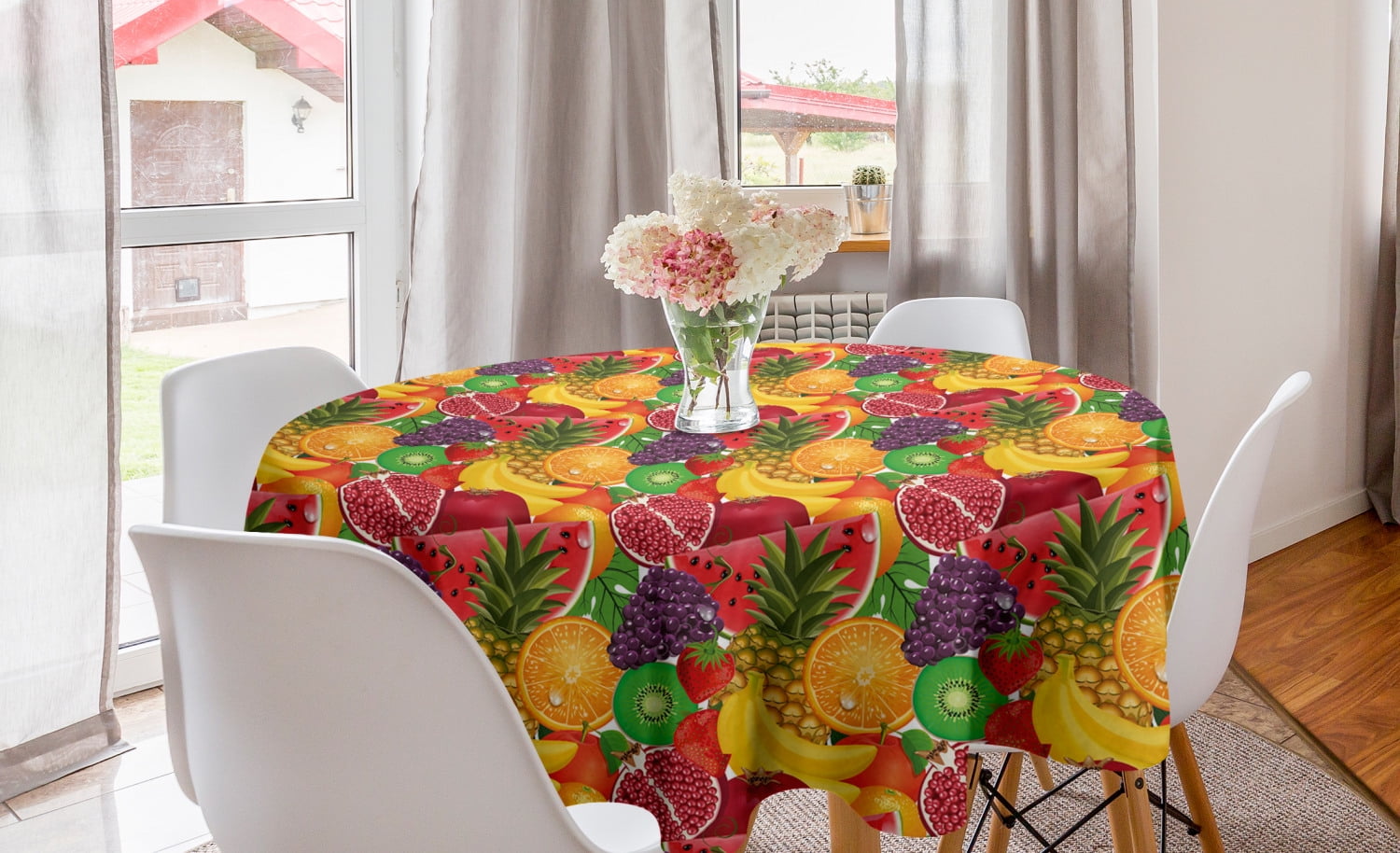 Colorful Round Tablecloth, Exotic Tropical Fresh Ripe Juicy Fruits ...