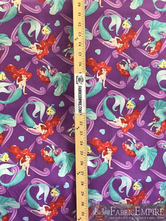 Visual Arts Ariel Licensed Cotton Fabric Floral Disney Princess The ...