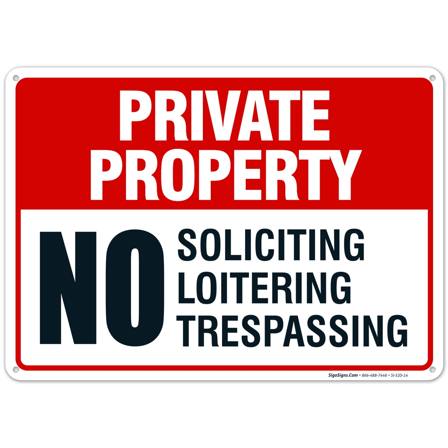Private Property Sign No Soliciting No Loitering No Trespassing