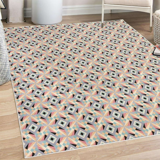 Modern Decorative Rug, Retro 60s 70s Vintage Geometrical Rounds ...