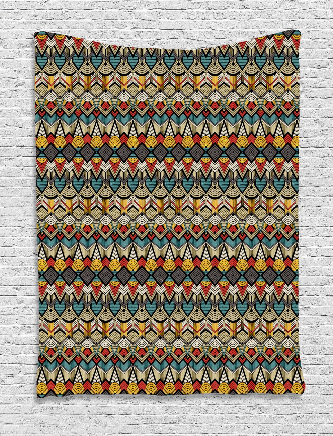 African Tapestry, Complex Pattern of Triangles Half Circles and Zigzag ...