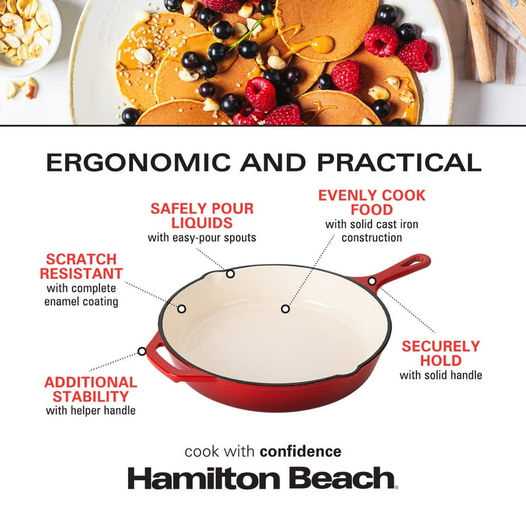 Hamilton Beach Enameled Cast Iron Fry Pan 12-Inch Red,, 44% OFF