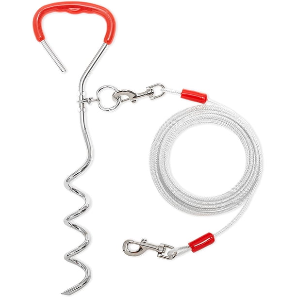 20FT Dog Tie Out Cable and Stake Heavy Duty Long Dog Leash for Meidum ...