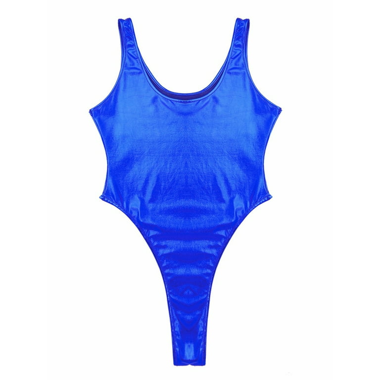 Chictry Womens One Piece Shiny Metallic Bodysuit High Cut Gymnastics Thong Leotard Swimsuit