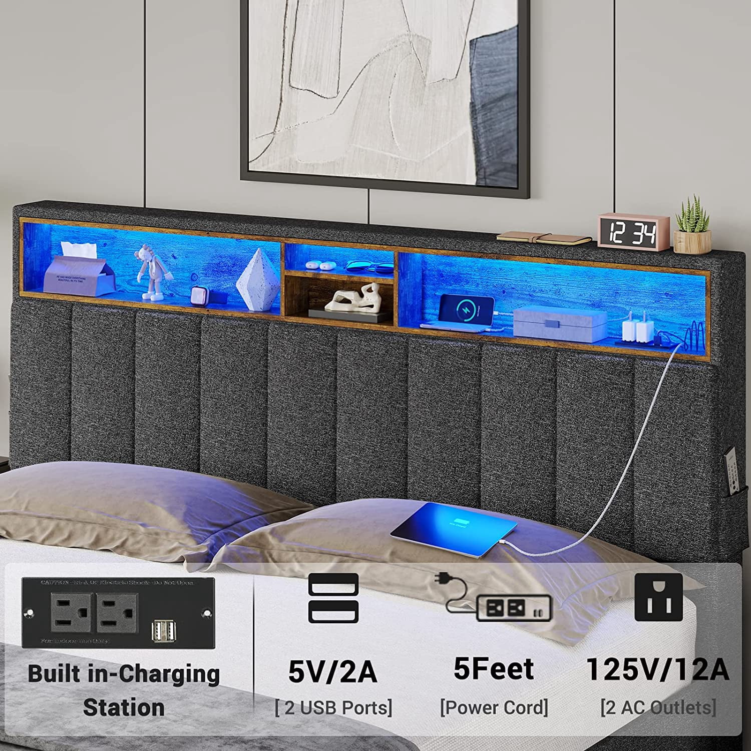 LED Bed Frame with Charging Stations, Storage Australia | Ubuy