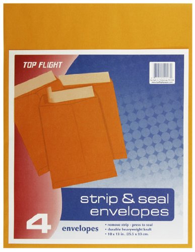 Top Flight Strip and Seal Open-End Envelopes, 10 x 13 Inches, Brown ...