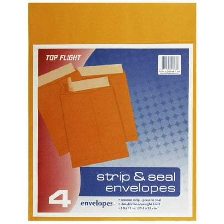 Top Flight Strip and Seal Open-End Envelopes, 10 x 13 Inches, Brown ...