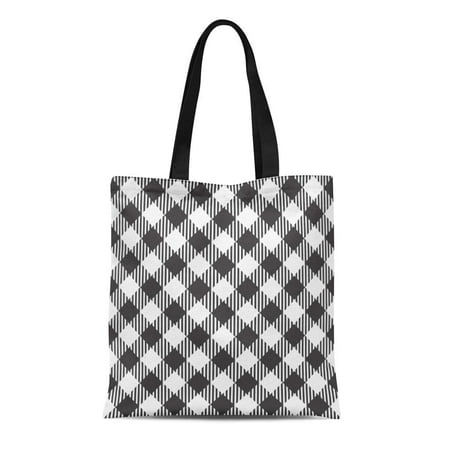 HATIART Canvas Tote Bag Abstract Diagonal Black Table Plaid Gingham ...