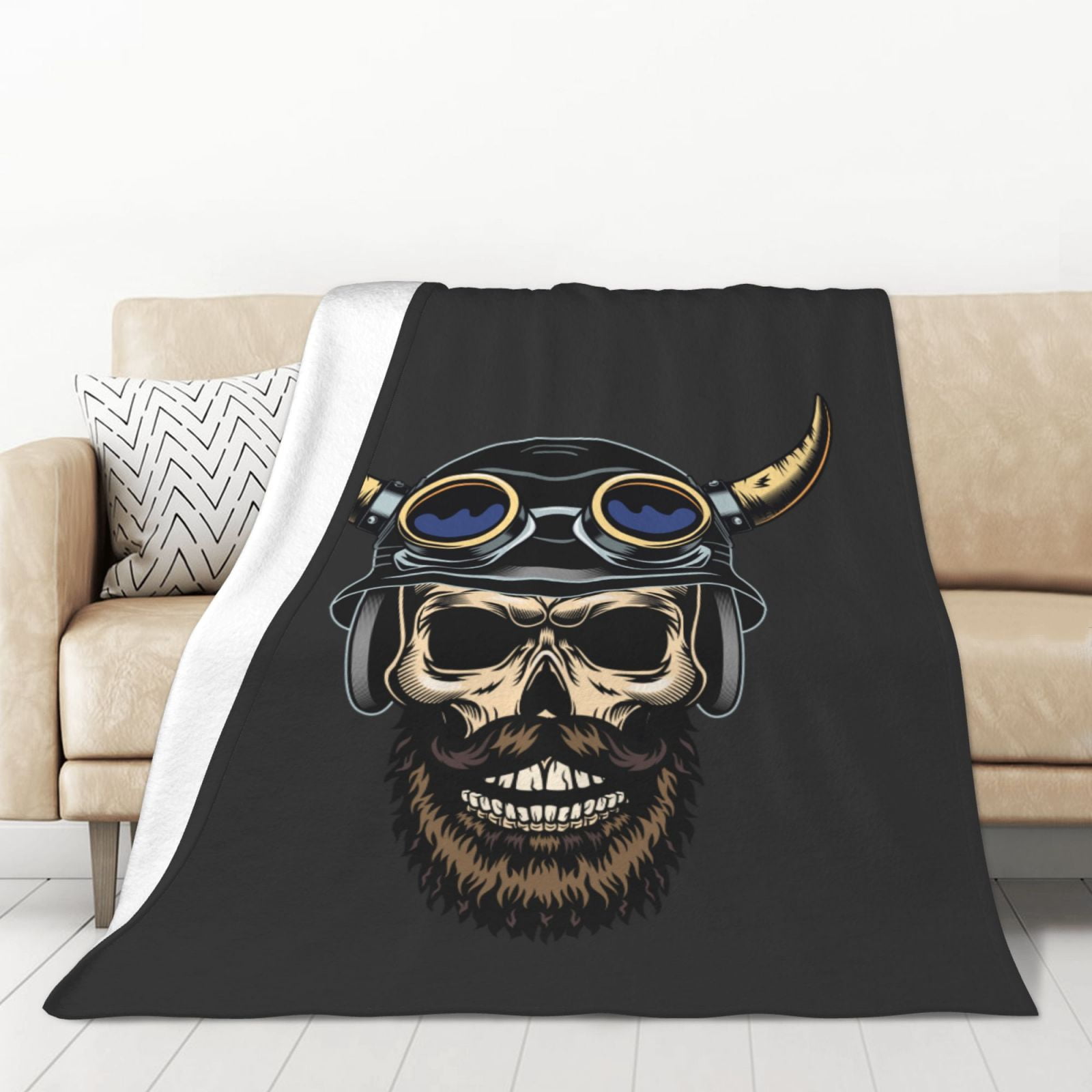 XMXT Throw Blankets, Motorcycle Bullhorn Skull Bed Blanket for Bedroom ...